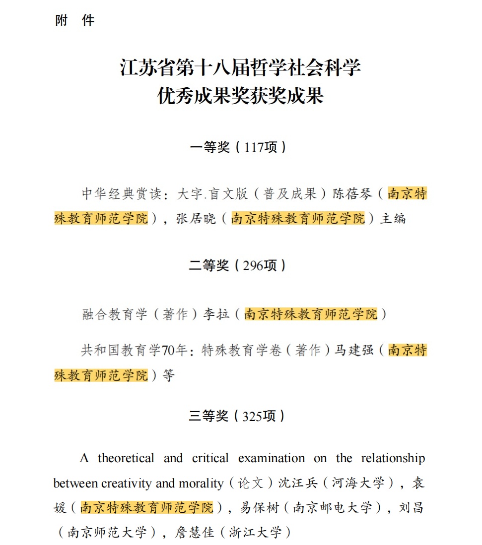 南京特师4项成果获江苏省第十八届哲学社会科学优秀成果奖